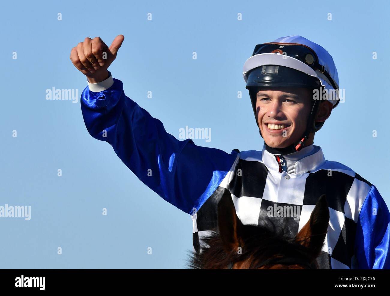 Jockey Matthew McGillivray celebrates after Jetsonic won race 7, the SV ...