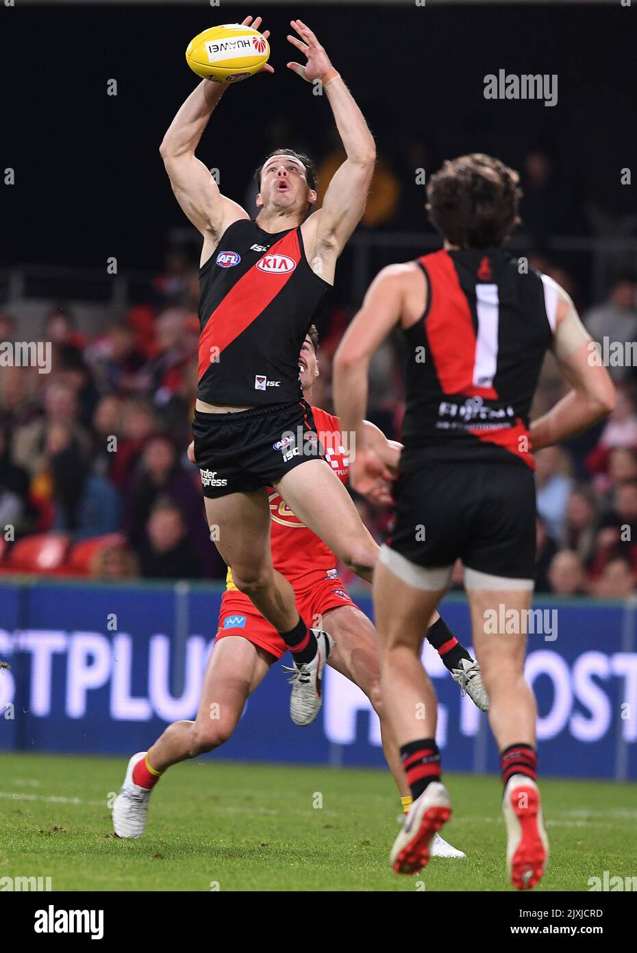 Matt Dea of the Bombers takes a mark during the Round 17 AFL match ...