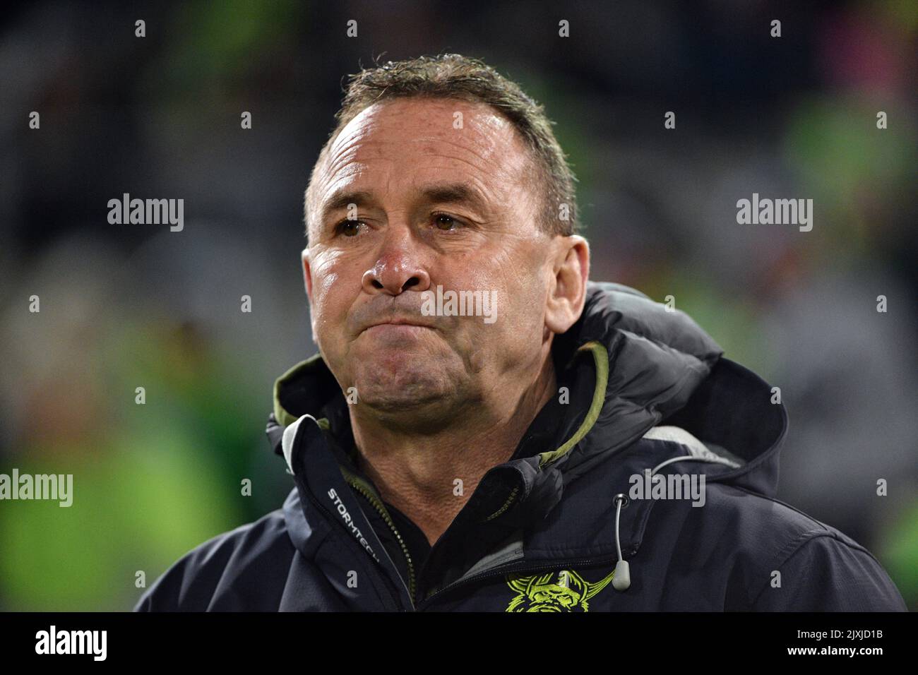Raiders coach Ricky Stuart looks on during the Round 18 NRL match ...