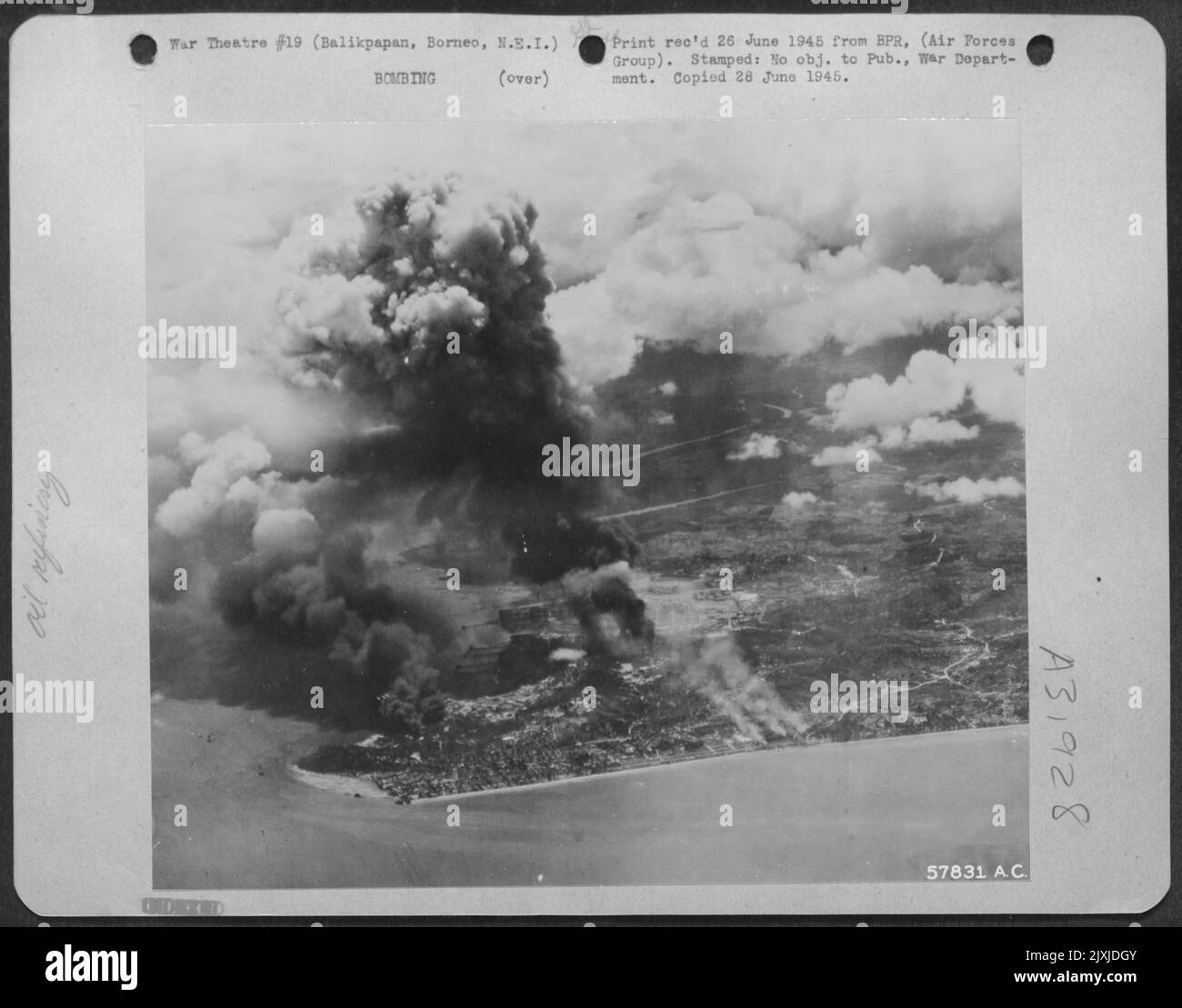 Smoke plumes rise thousands of feet in the air as Liberators, Mitchells ...