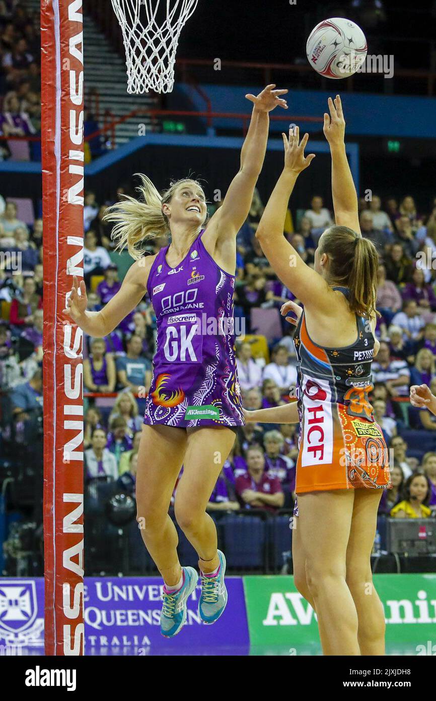 Laura Geitz (left) of the Firebirds defends against Susan Pettitt of ...