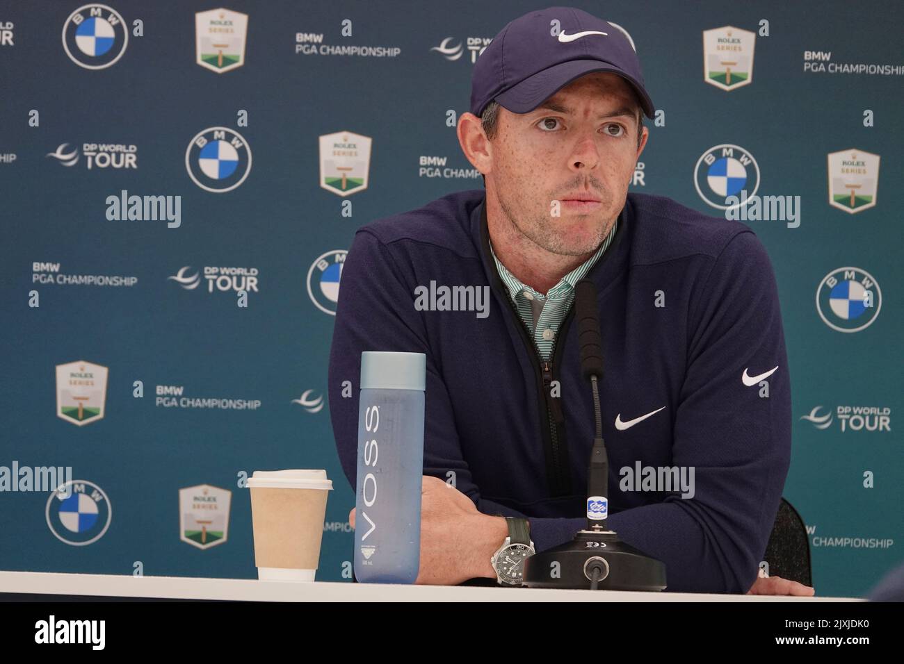 Wentworth, Surrey, UK. 7th Sep, 2022. Rory McIlroy talks to the press ...