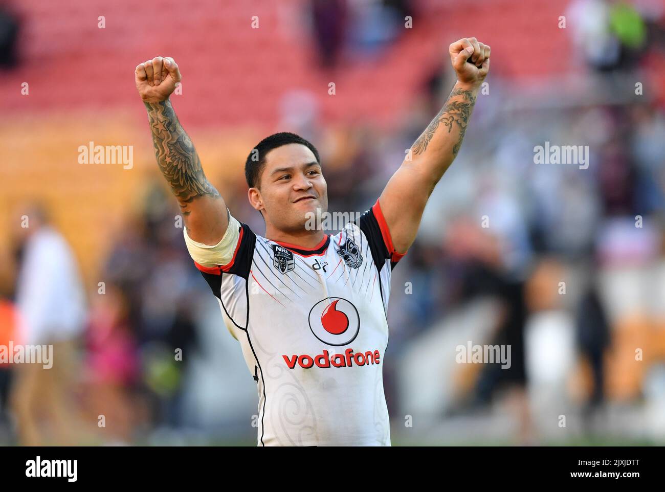 Issac Luke of the Warriors celebrates at full time after winning the ...