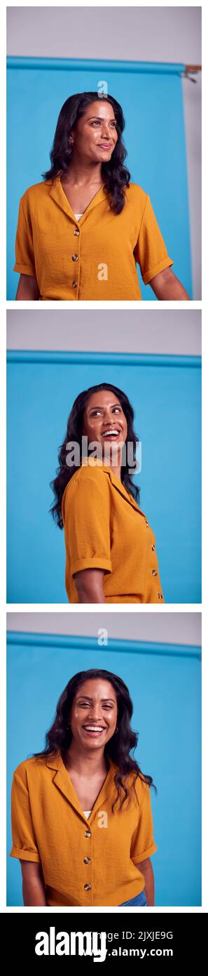 Multiple Exposure Film Strip Portrait Of Mature Female Model Against ...