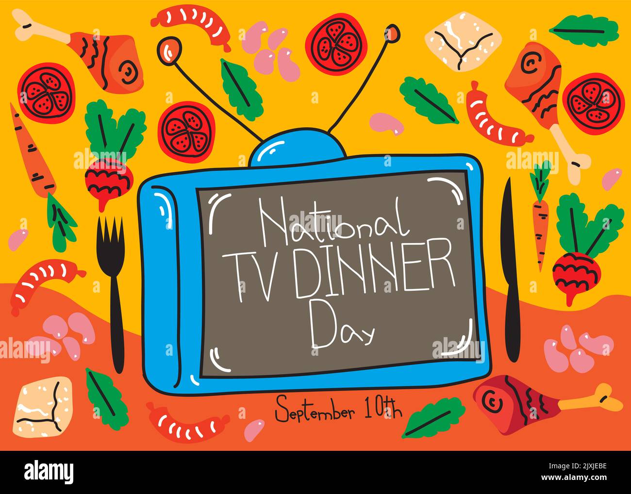 National TV Dinner Day. September 10. Holiday concept. Hand drawn ...