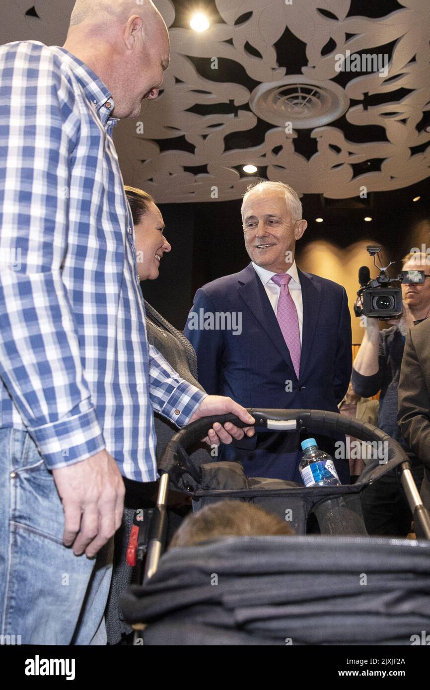 Prime Minister Malcolm Turnbull (centre) meet with Marie, Steve and their son Kristian Kozul, a ...