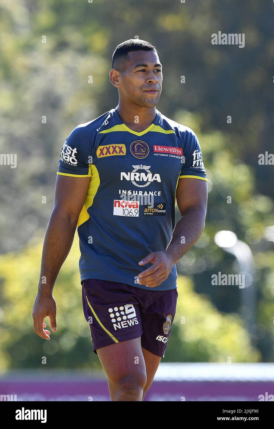 Jamayne Isaako looks on during the Brisbane Broncos training session in ...