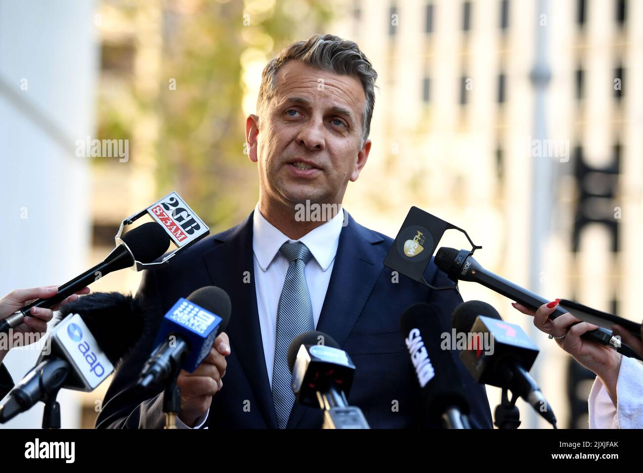 NSW Transport Minister Andrew Constance speaks to the media in Sydney ...