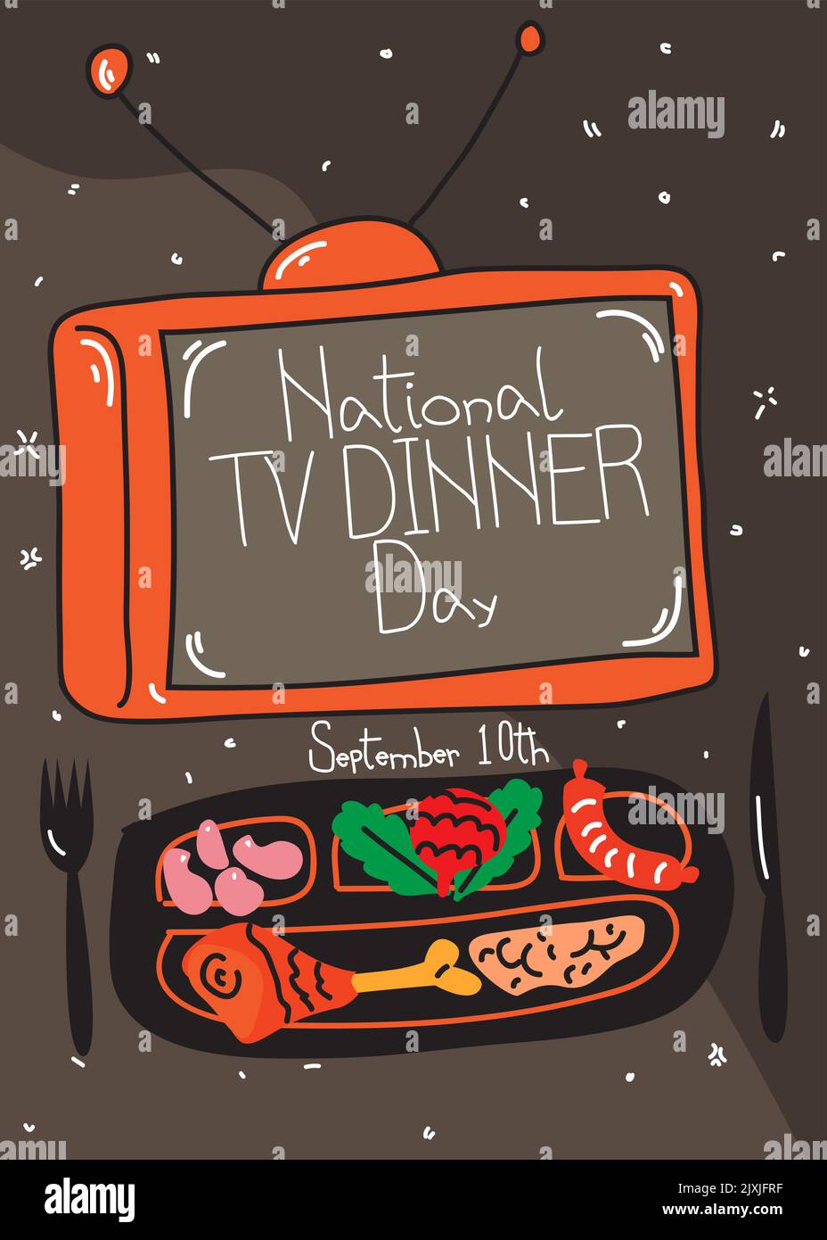 National TV Dinner Day. September 10. Holiday concept. Hand drawn ...