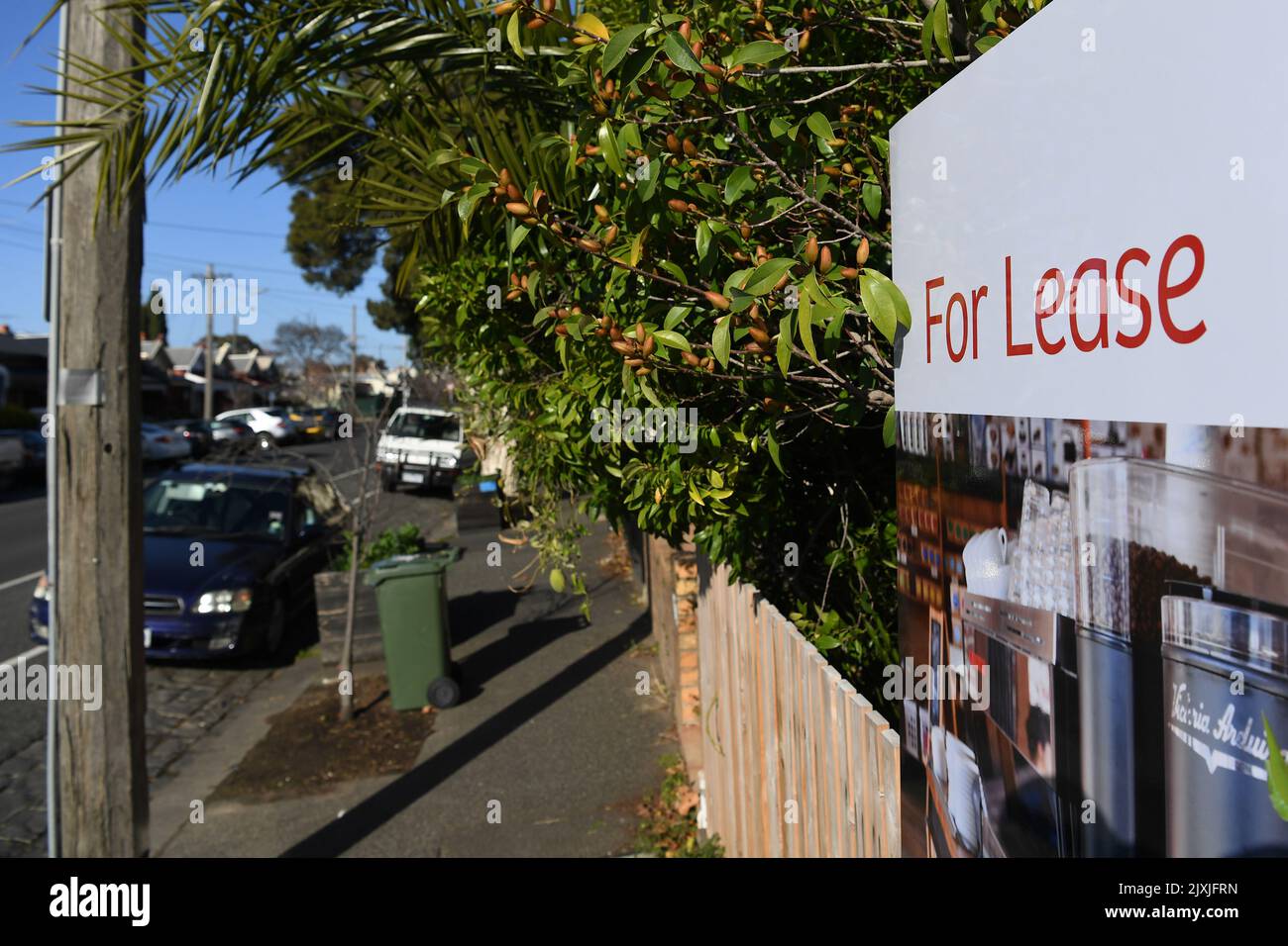 Signage for a real estate property is seen in Carlton North, Melbourne ...