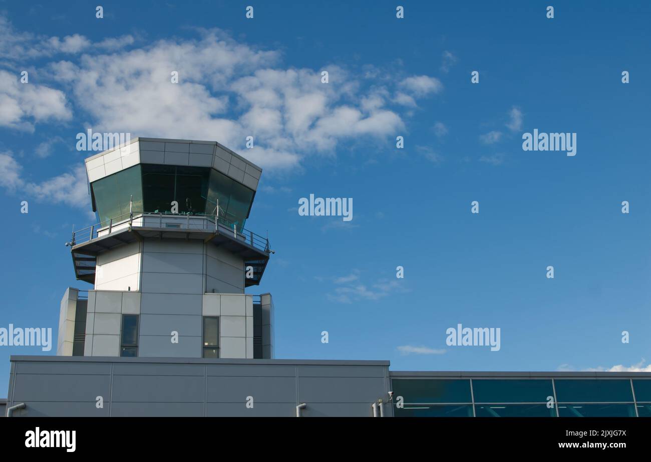 Modern air traffic control tower in international passenger airport ...