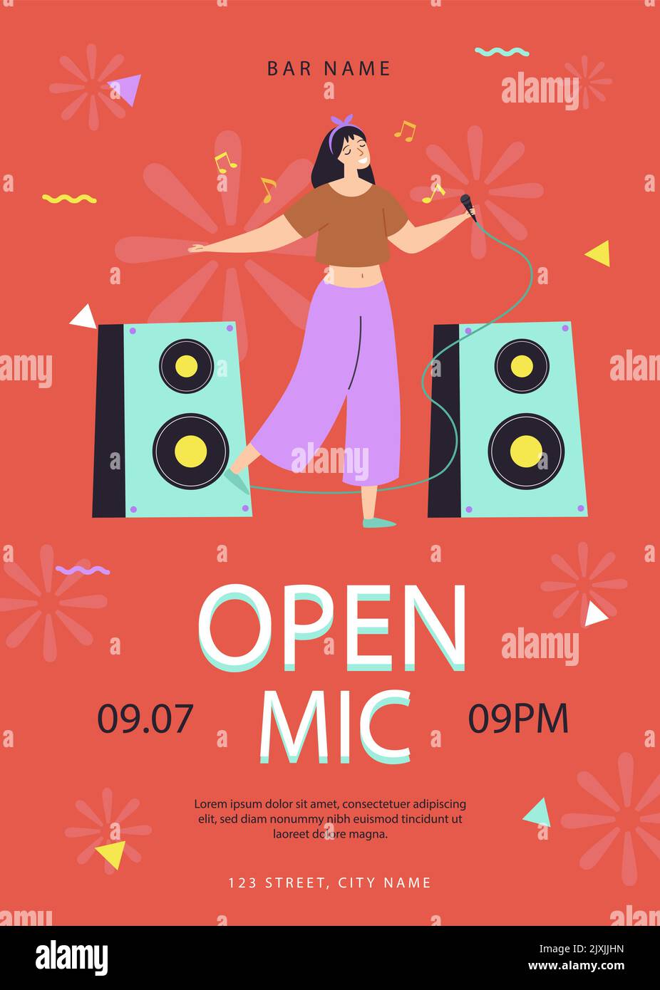 Flat design open mic poster design Vector illustration Stock Vector ...