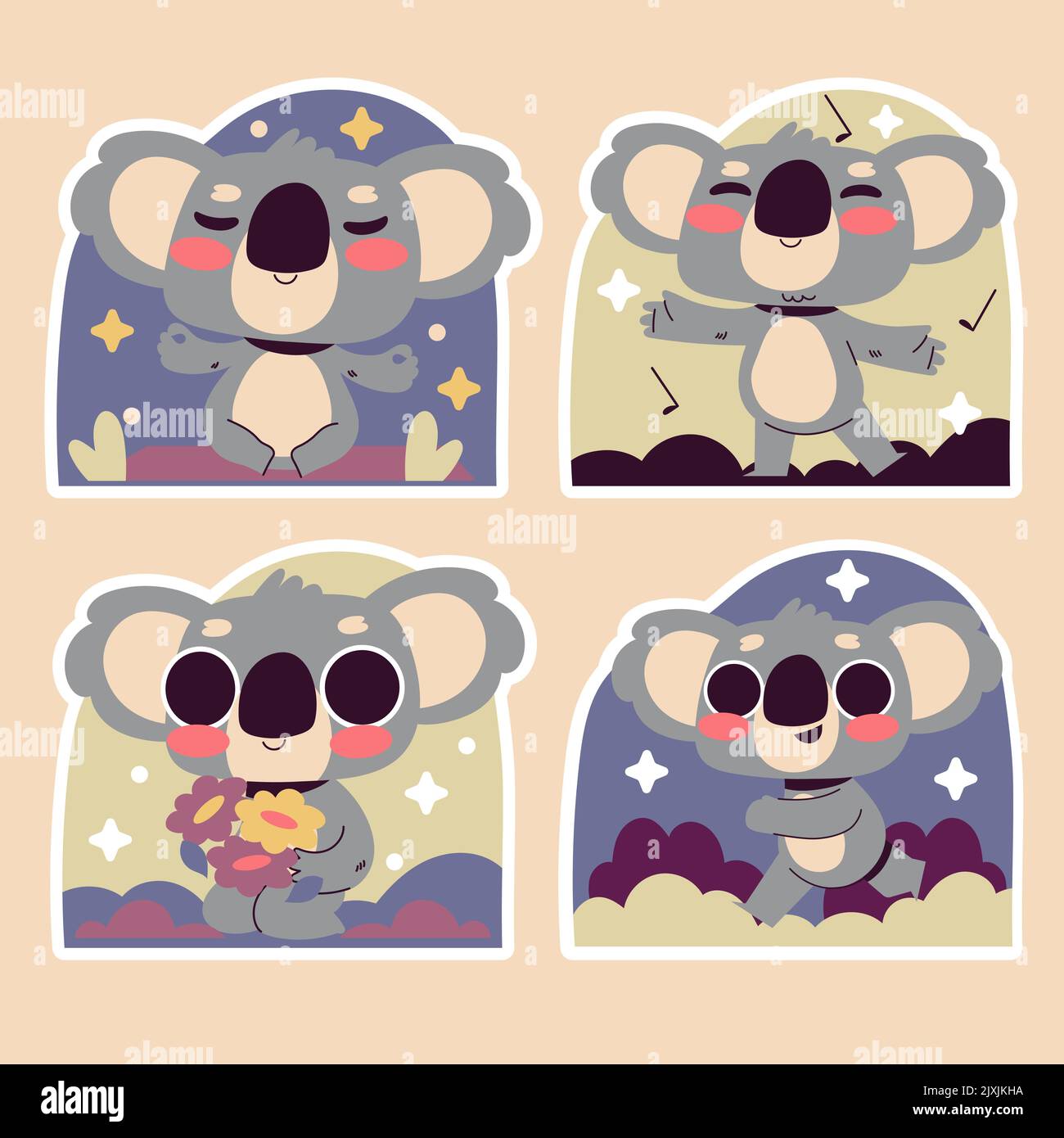 Hand drawn cartoon naive koala sticker set Vector illustration Stock Vector Image & Art - Alamy