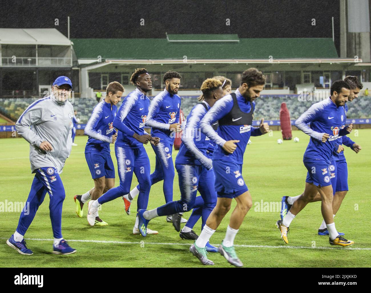 Chelsea FC players are seen during a training session at the WACA ...