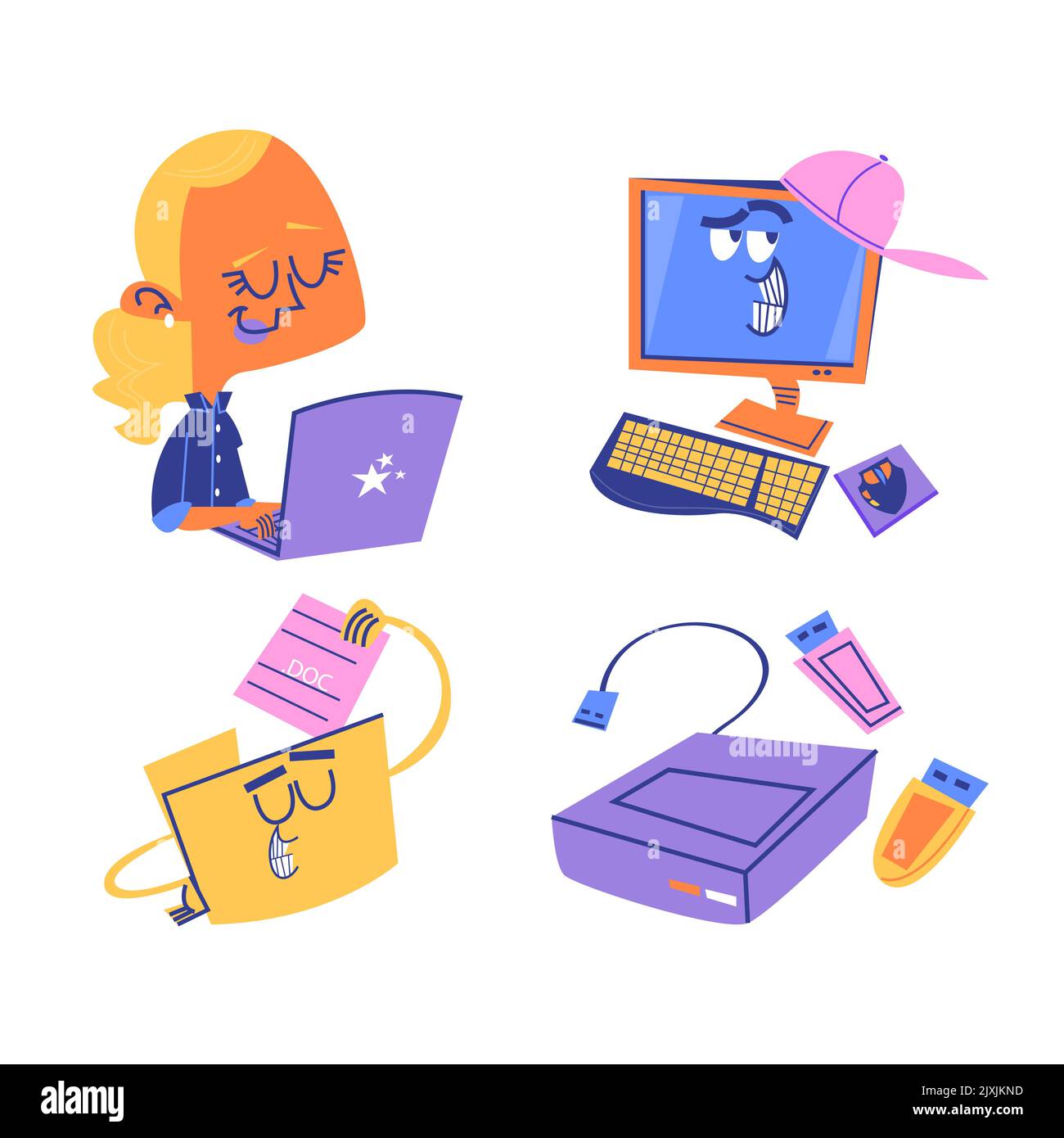 Retro cartoon computer sticker set Vector illustration Stock Vector ...
