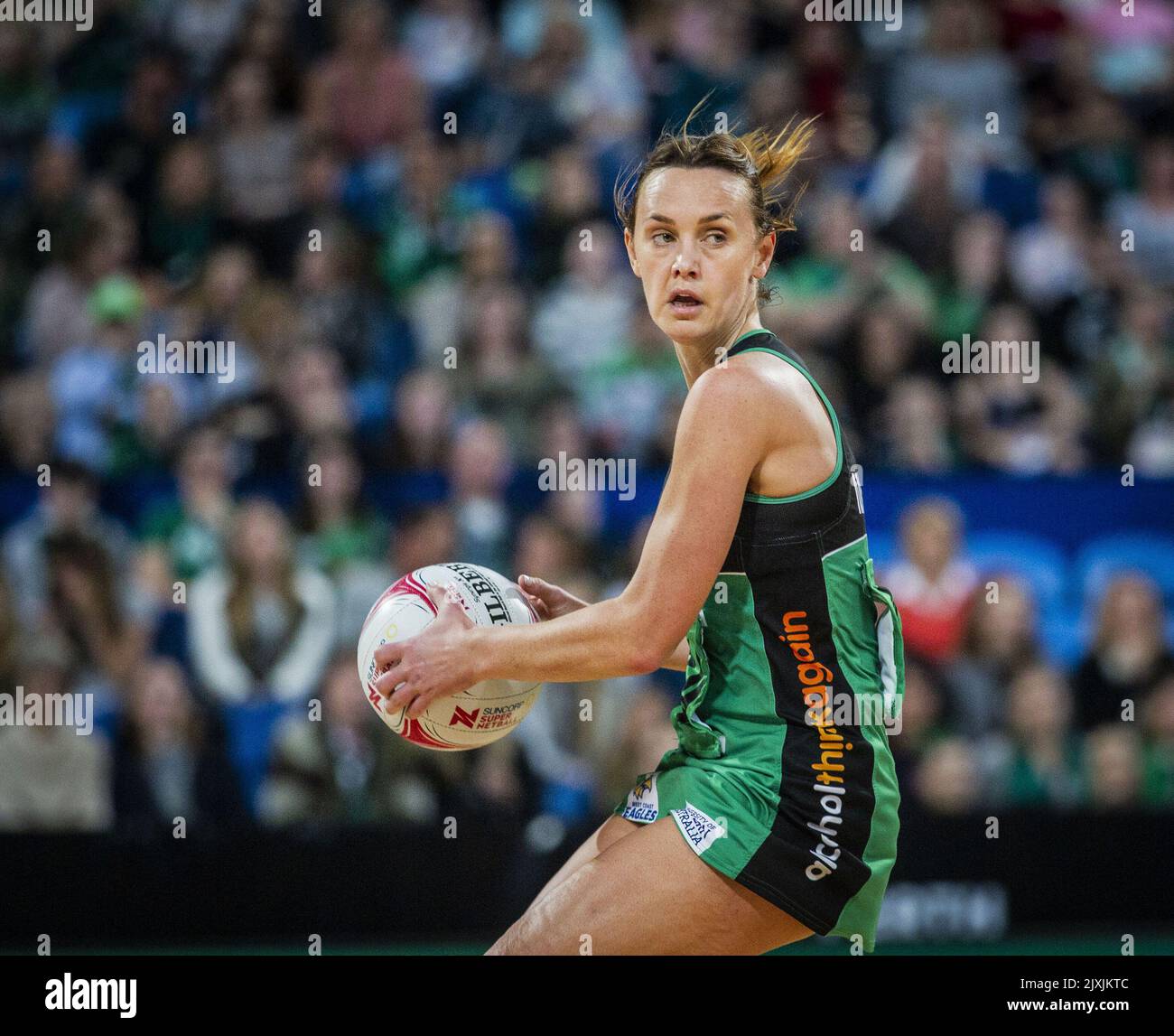Natalie Medhurst of the West Coast Fever during the Round 12 Super ...