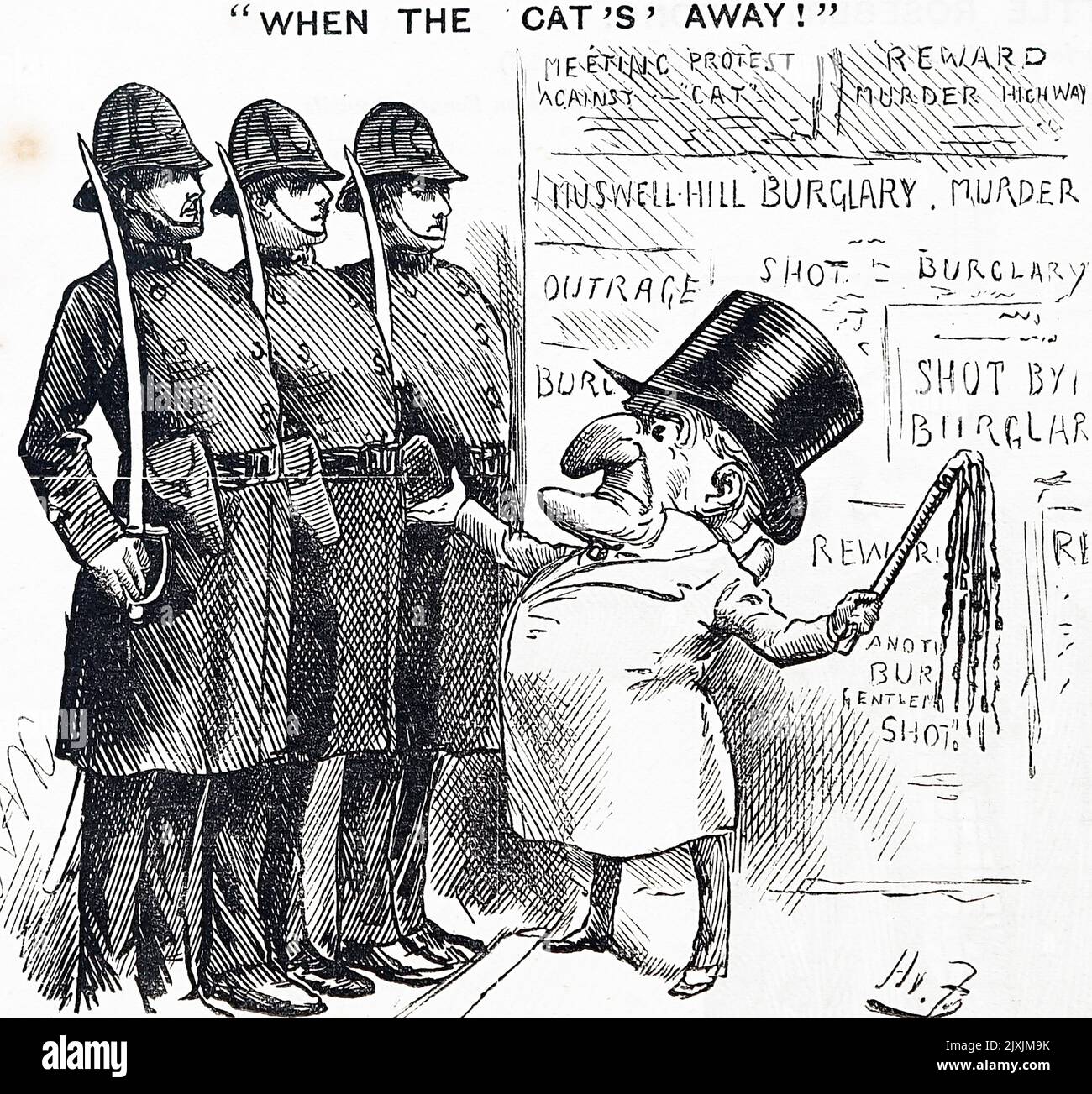 Cartoon titled 'When the Cat's away' by Harry Furniss (1854-1925) an ...