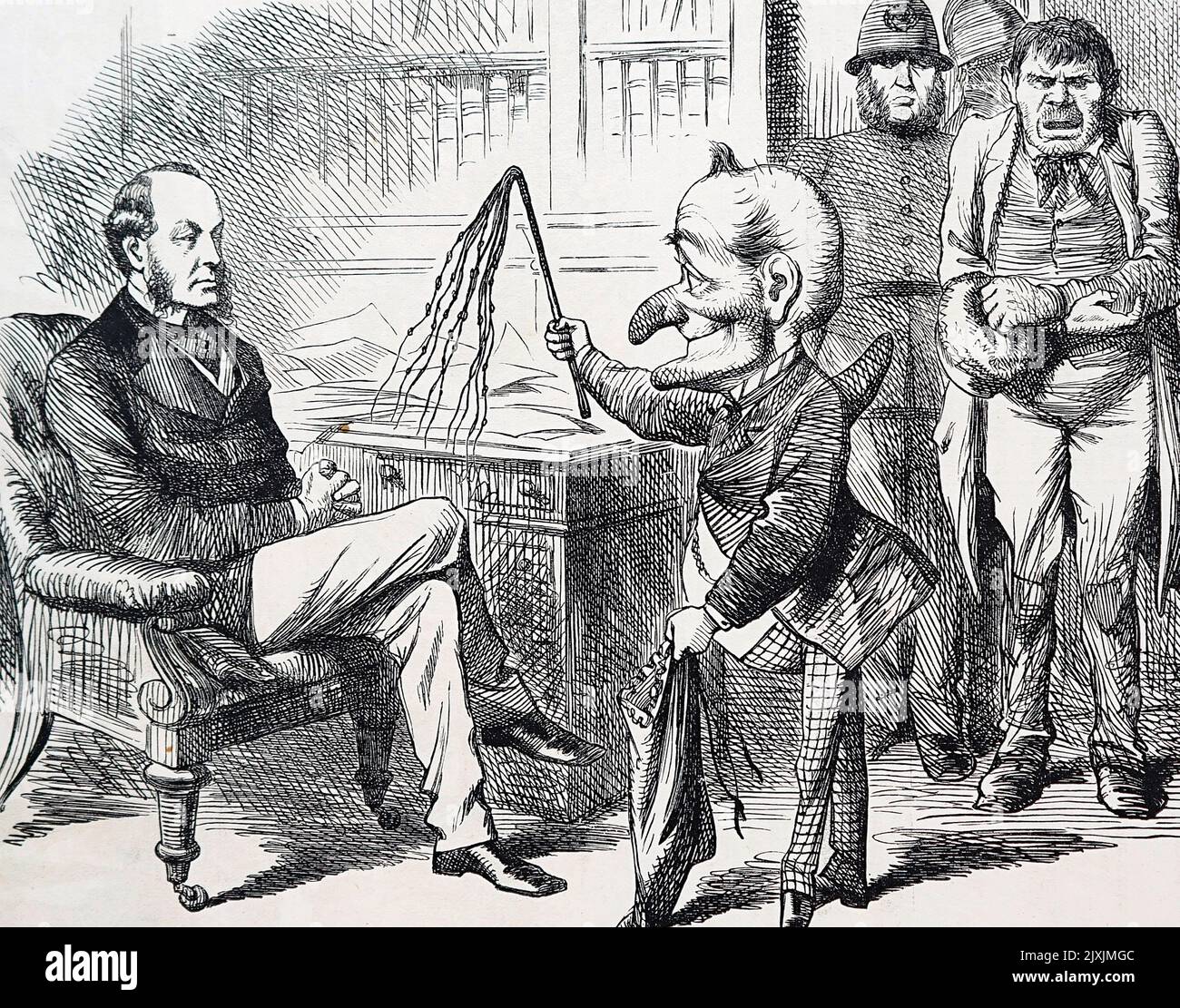 Cartoon depicting a criminal being punished by flogging. Illustrated by ...