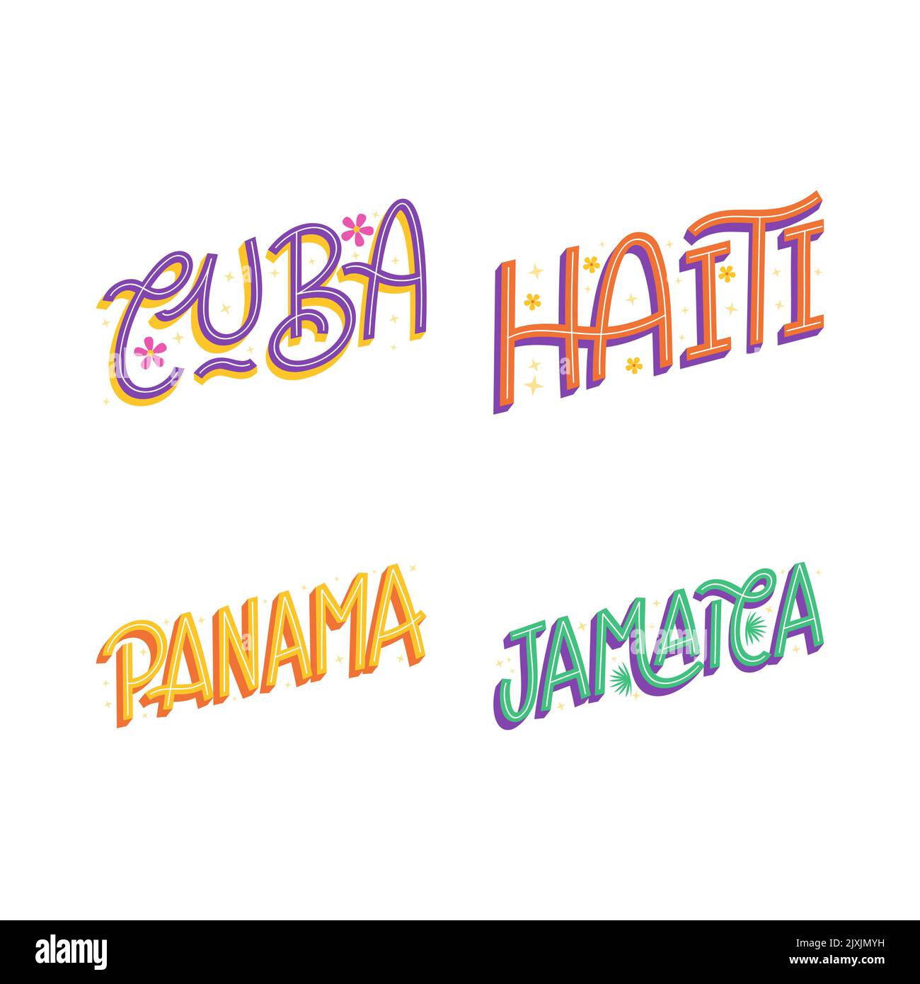 Colorful lettering caribbean location set Vector illustration Stock ...