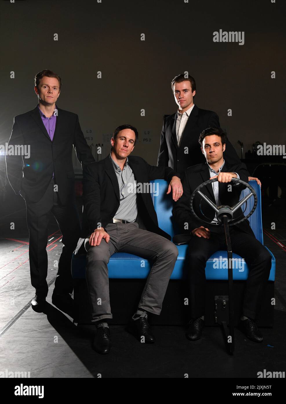 The cast of Jersey Boys (L-R) Cameron MacDonald, Glaston Toft, Thomas ...