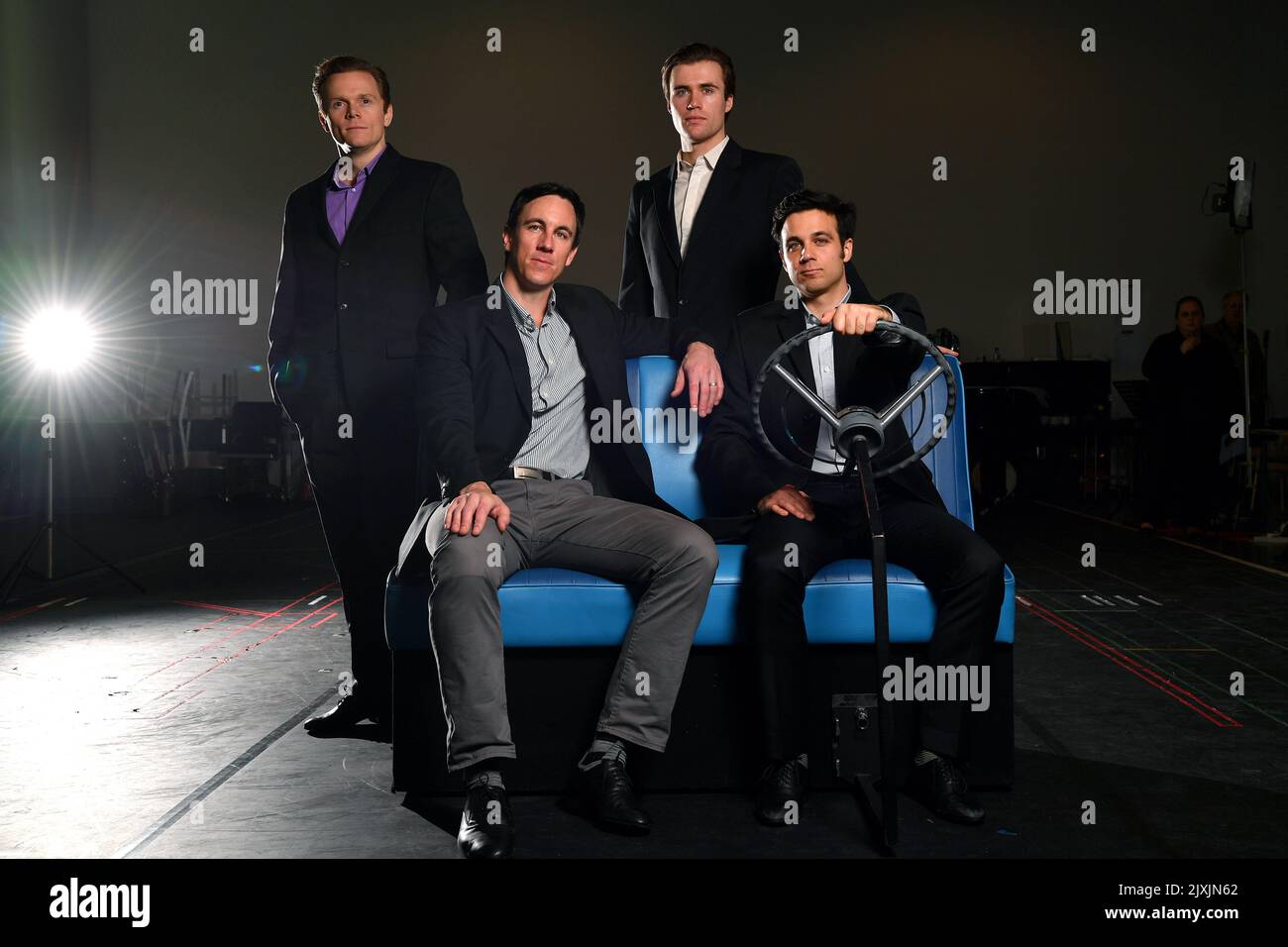 The cast of Jersey Boys (L-R) Cameron MacDonald, Glaston Toft, Thomas ...