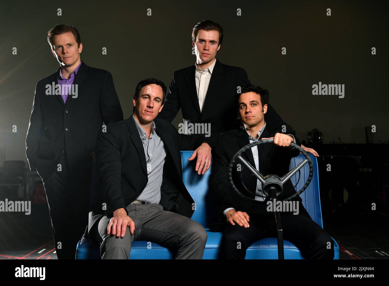 The cast of Jersey Boys (L-R) Cameron MacDonald, Glaston Toft, Thomas ...