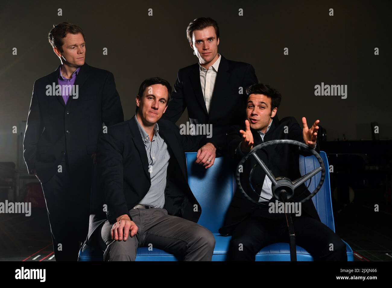 The cast of Jersey Boys (L-R) Cameron MacDonald, Glaston Toft, Thomas ...