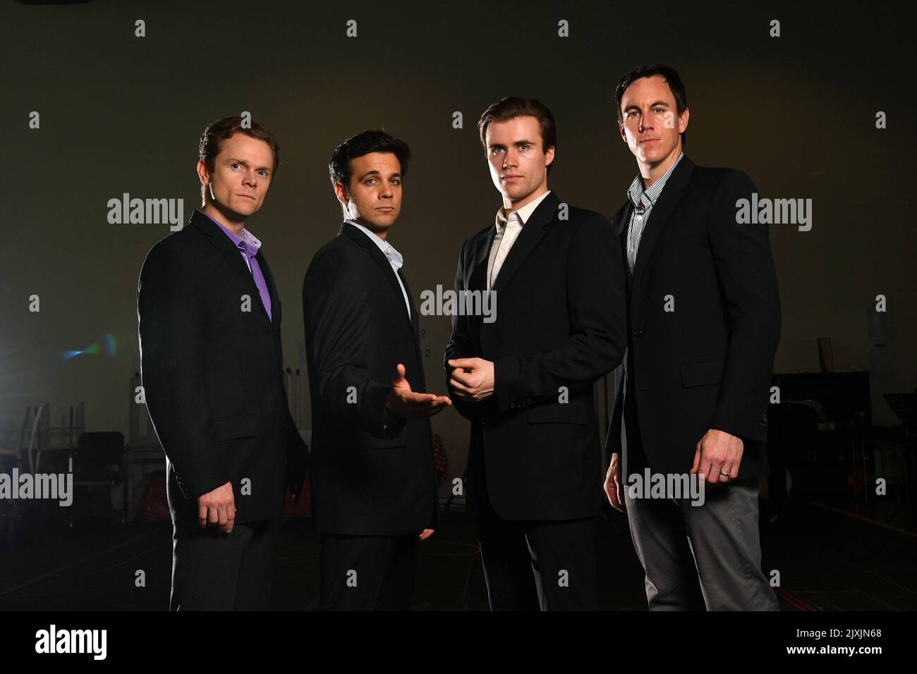 The cast of Jersey Boys (L-R) Cameron MacDonald, Bernard Angel, Thomas ...