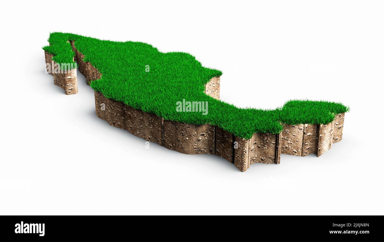 The Mexico Map soil land geology cross section with green grass ...