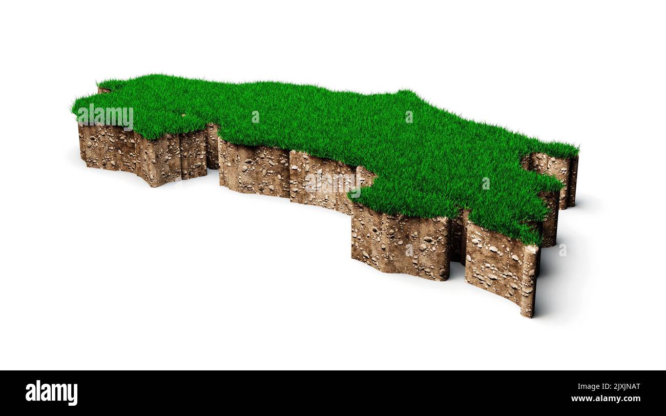 The Costa Rica Map soil land geology cross section with green grass ...
