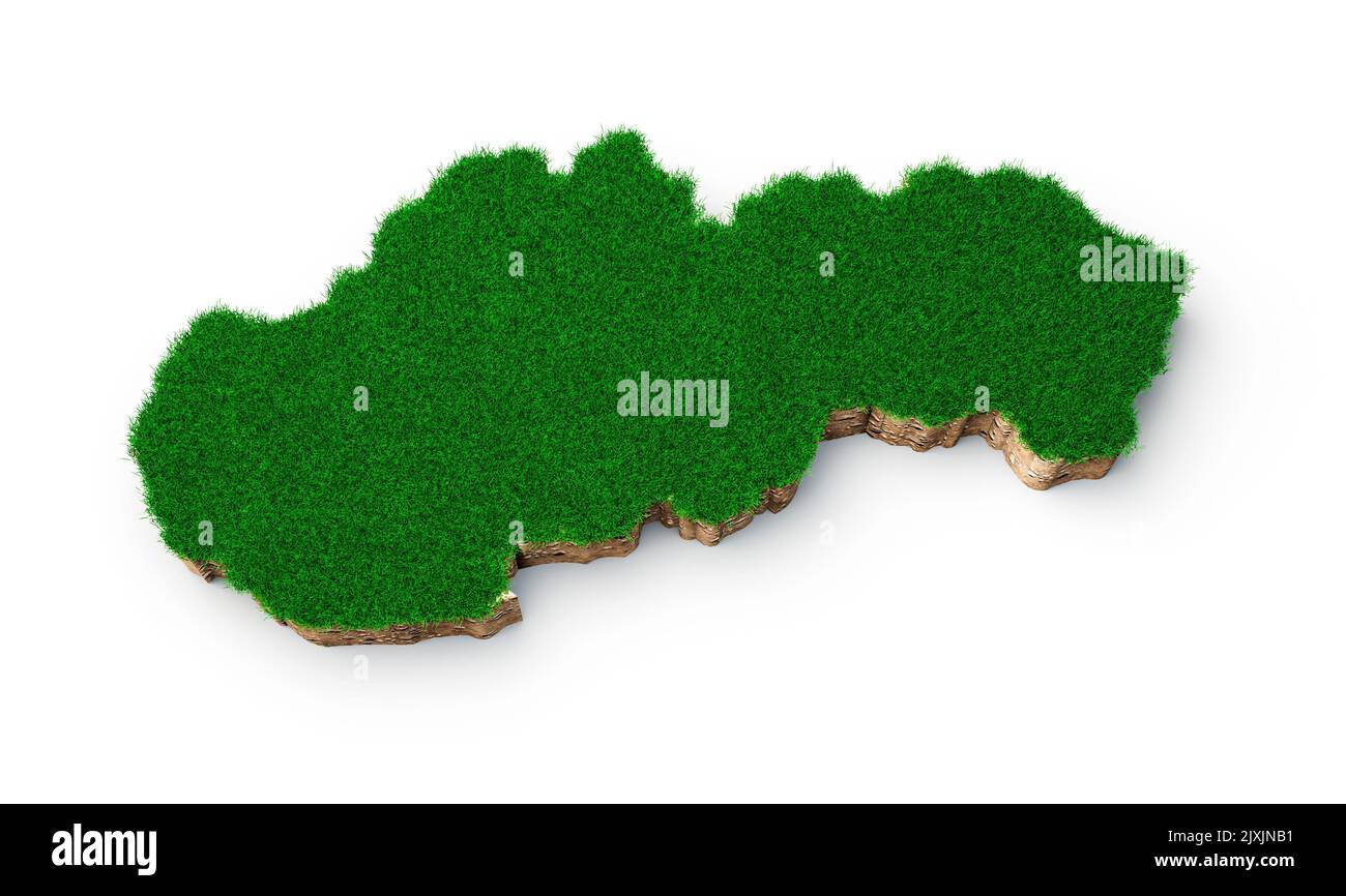 The Slovakia Map soil land geology cross section with green grass ...