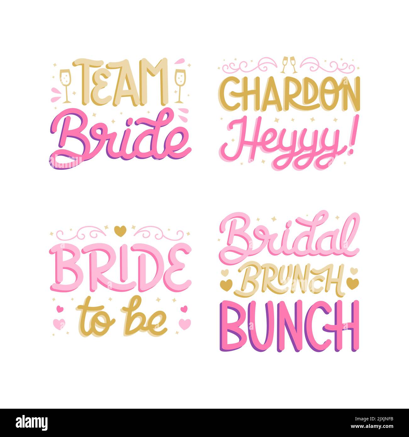 Colorful lettering bachelorette party set Vector illustration Stock ...