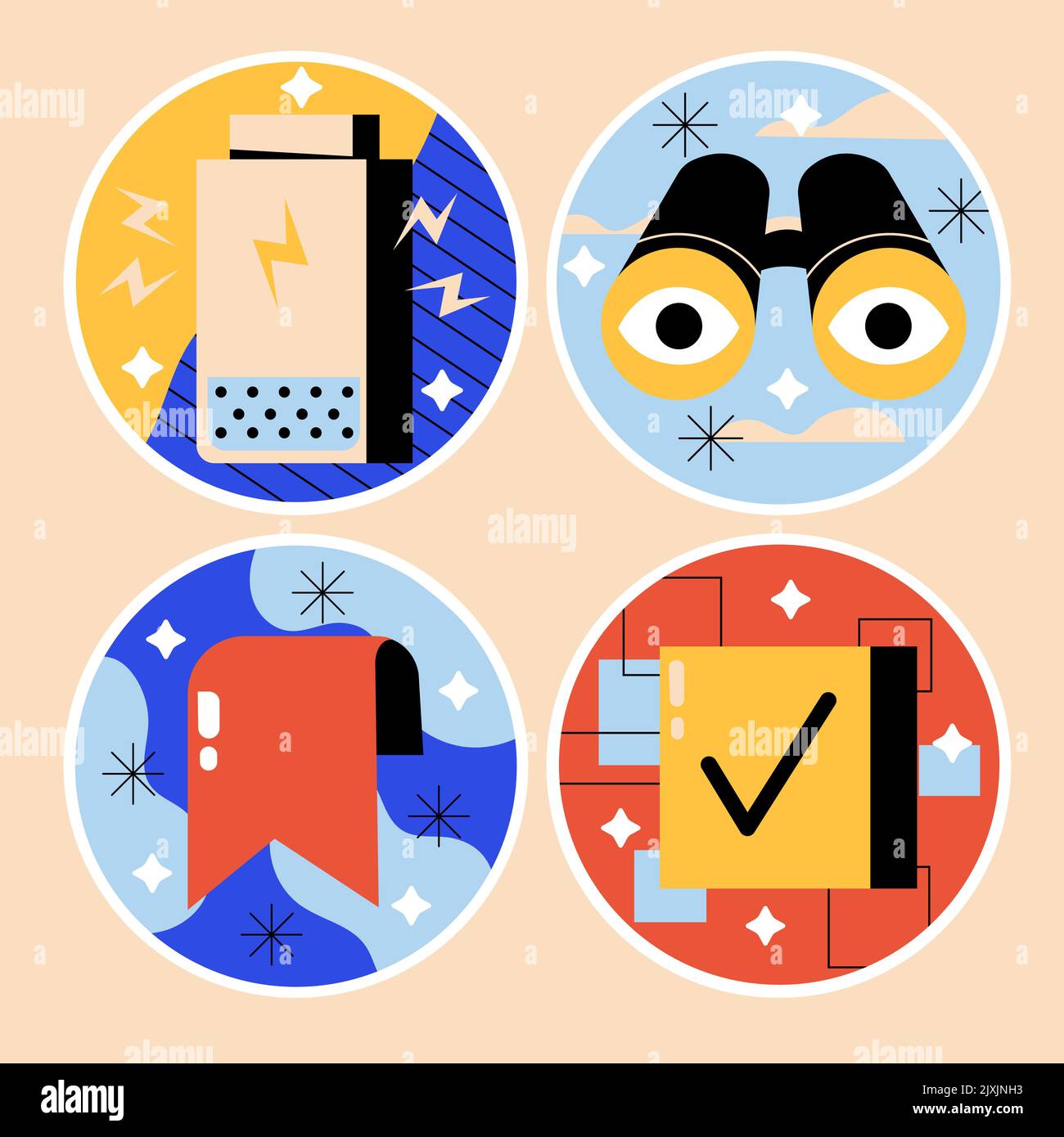Hand drawn naive mobile app sticker set Vector illustration Stock ...