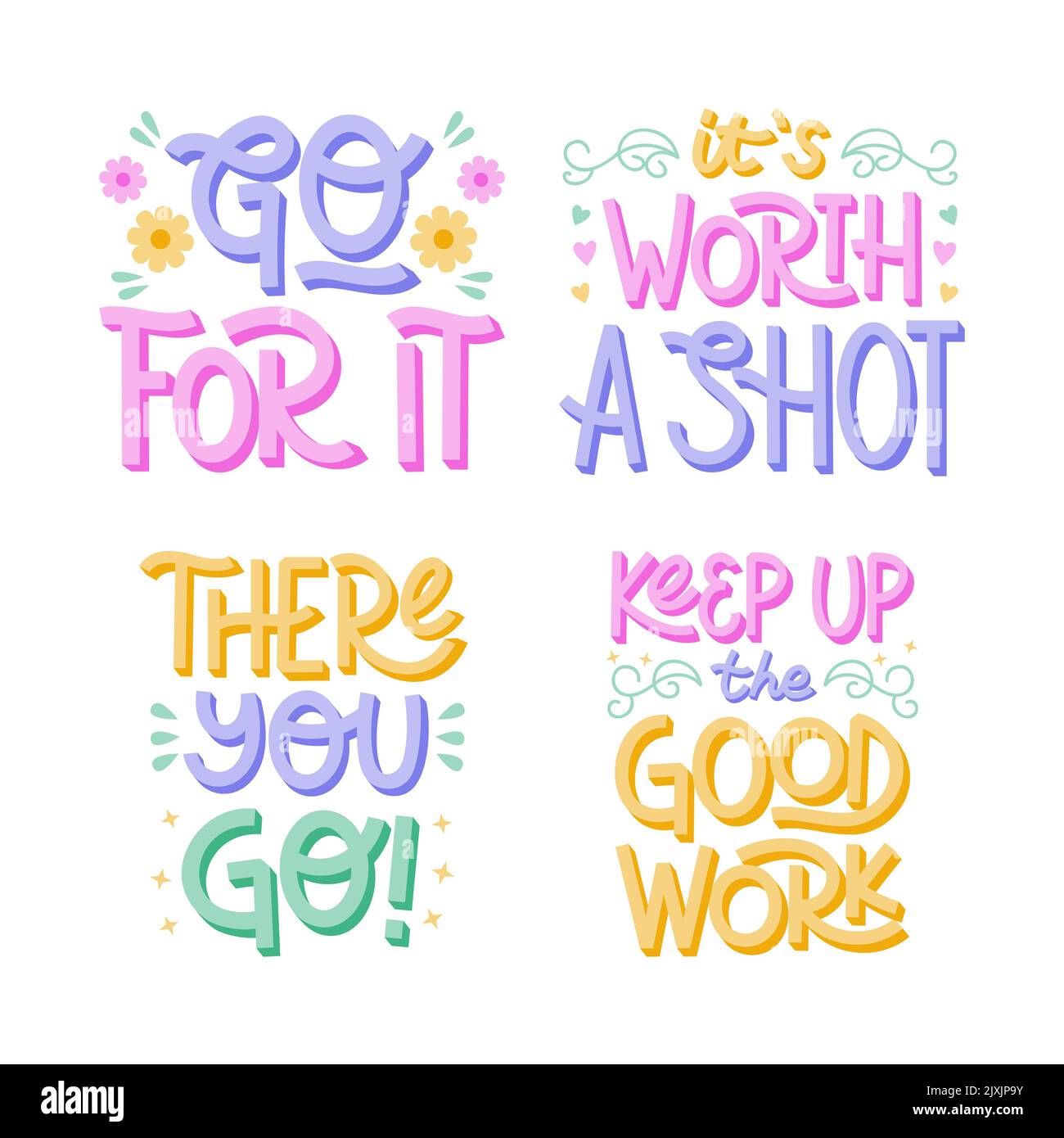Colorful lettering encouraging phrases set Vector illustration Stock ...