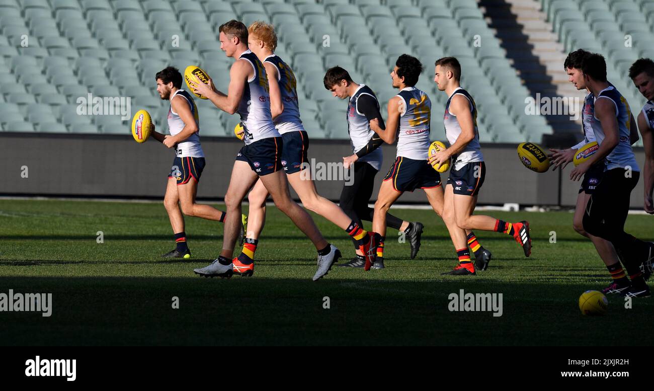Adelaide Crows warm up before training at Adelaide oval in Adelaide ...