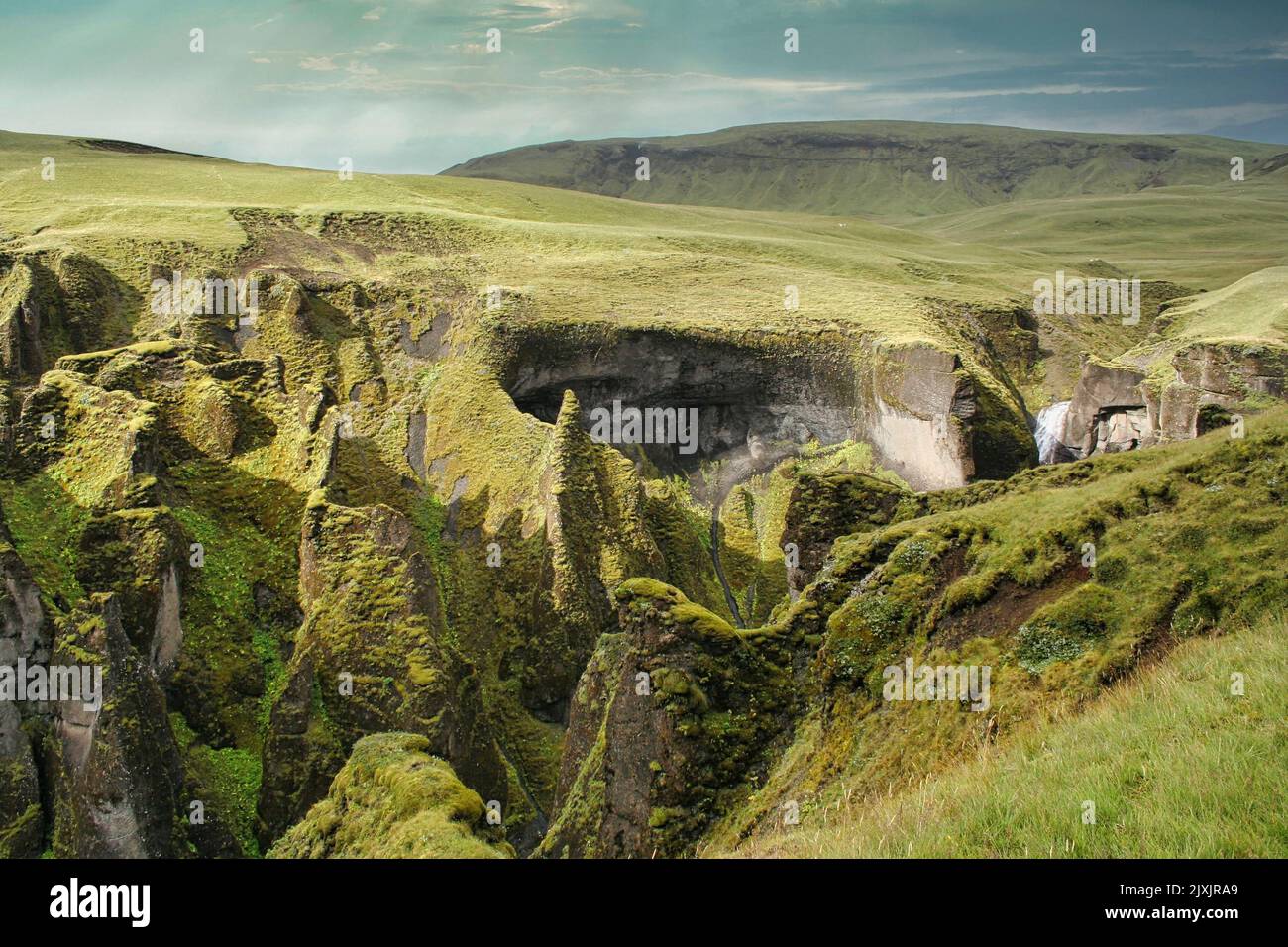 breathtaking shot of the interior of Iceland with green grassy ...
