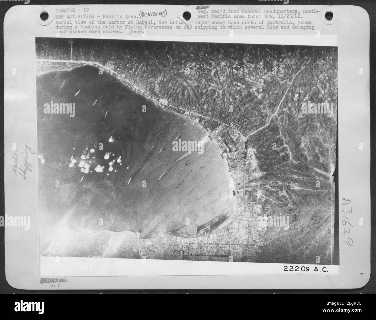 Aerial view of the harbor at Rabaul, New Britain, major enemy base ...