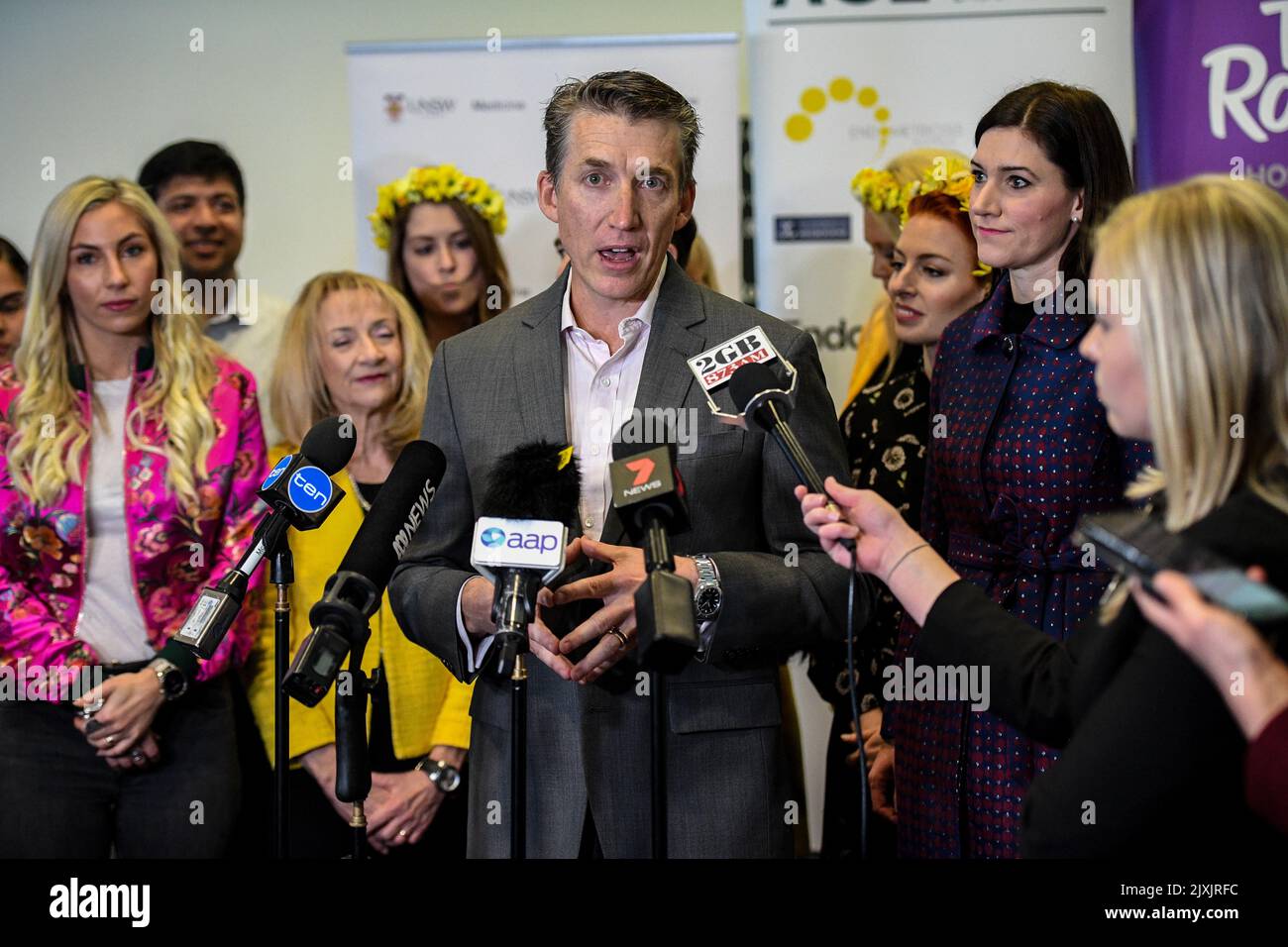 Clinical academic Professor Jason Abbott speaks to the media at the ...