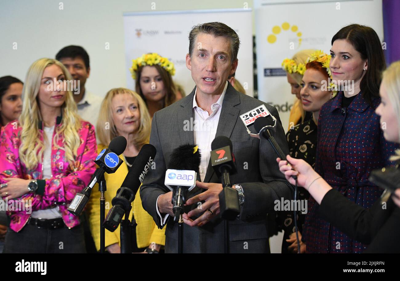Clinical academic Professor Jason Abbott speaks to the media at the ...