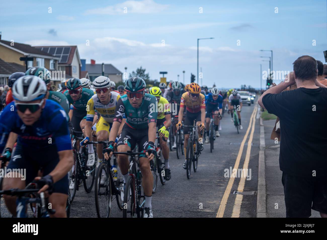cyclists competing in thor of britain passing through marske-by-the-sea ...