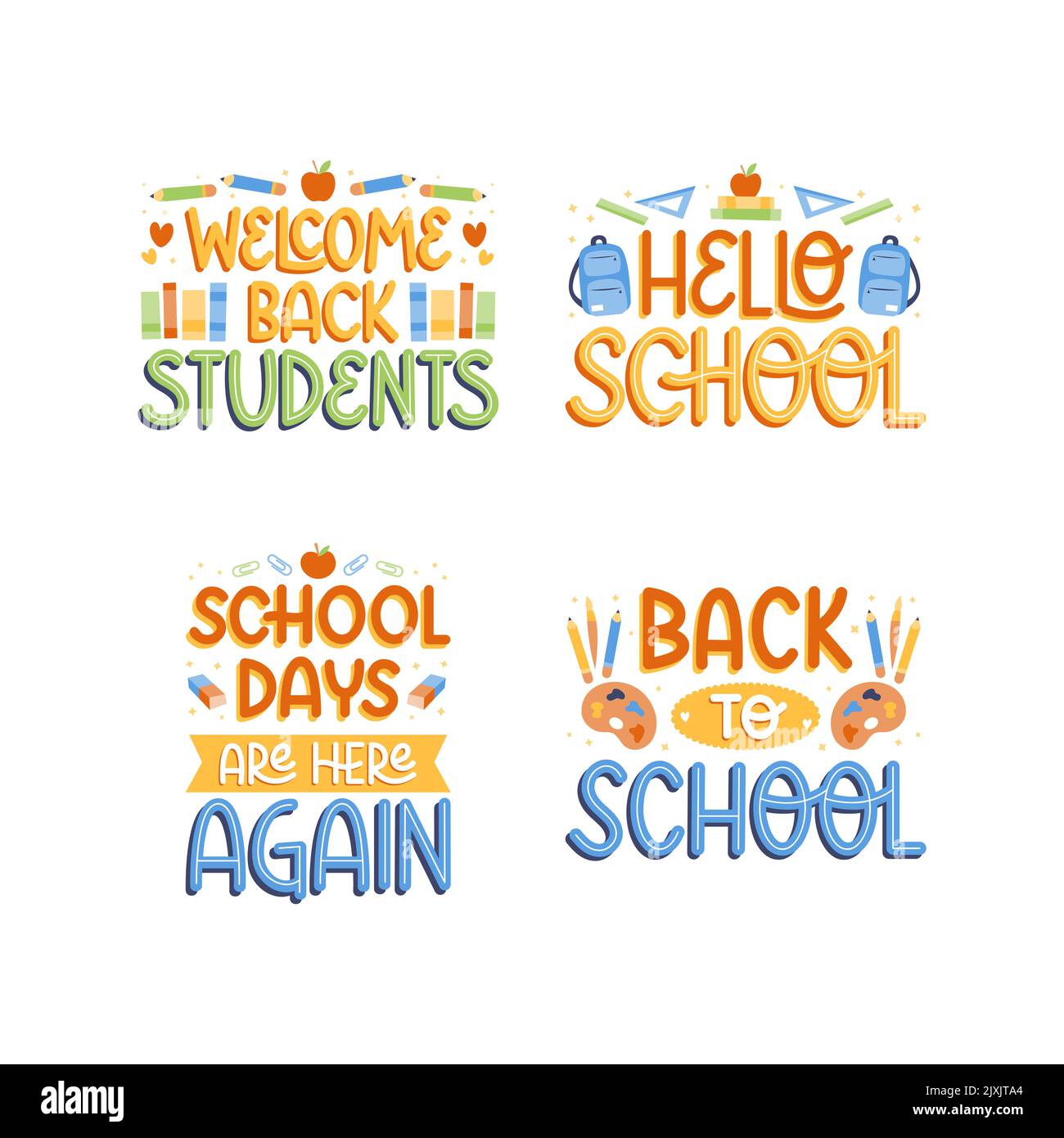 Colorful lettering back to school set Vector illustration Stock Vector ...