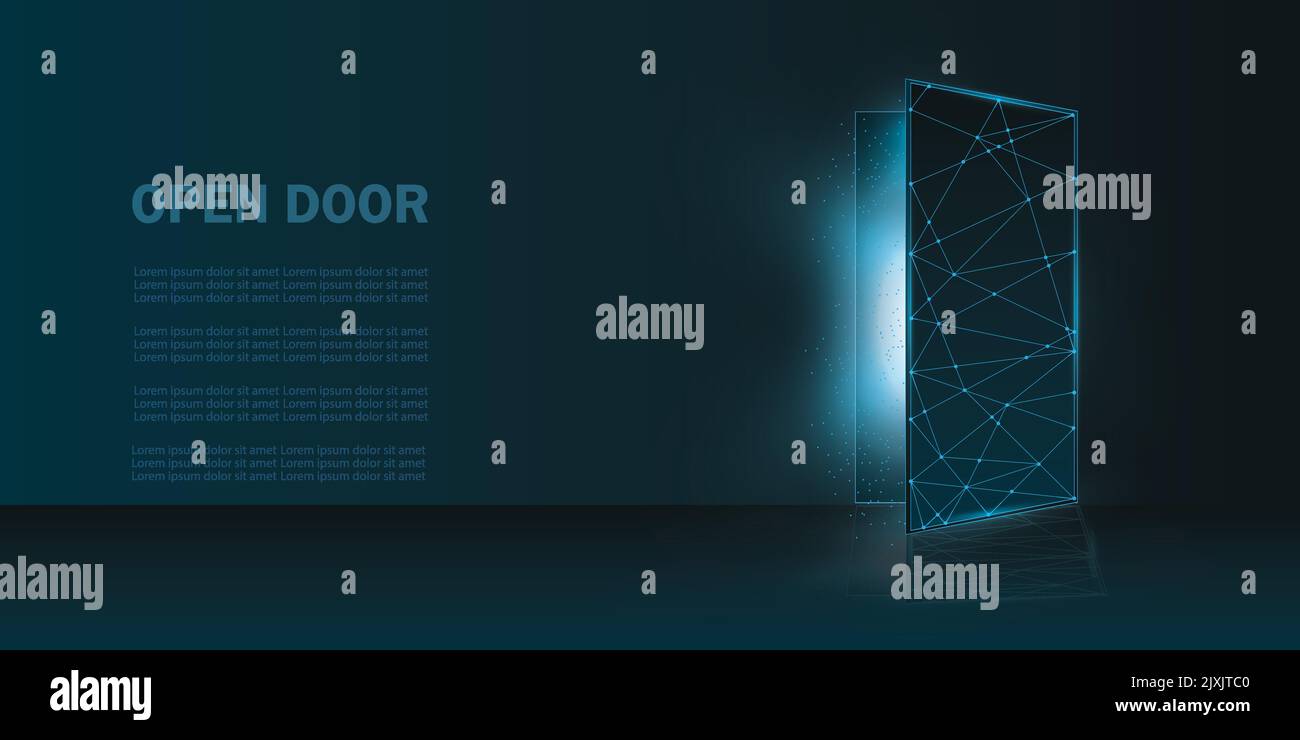 Open door in low poly wireframe style modern vector illustration with ...