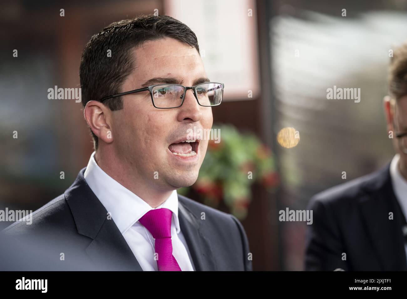 Labor candidate for Perth Patrick Gorman speaks to the media with ...