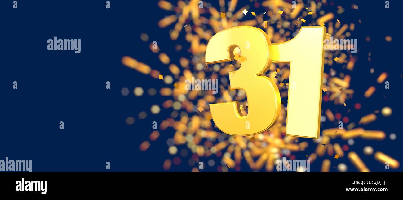Gold number 31 in the foreground with gold confetti falling and ...