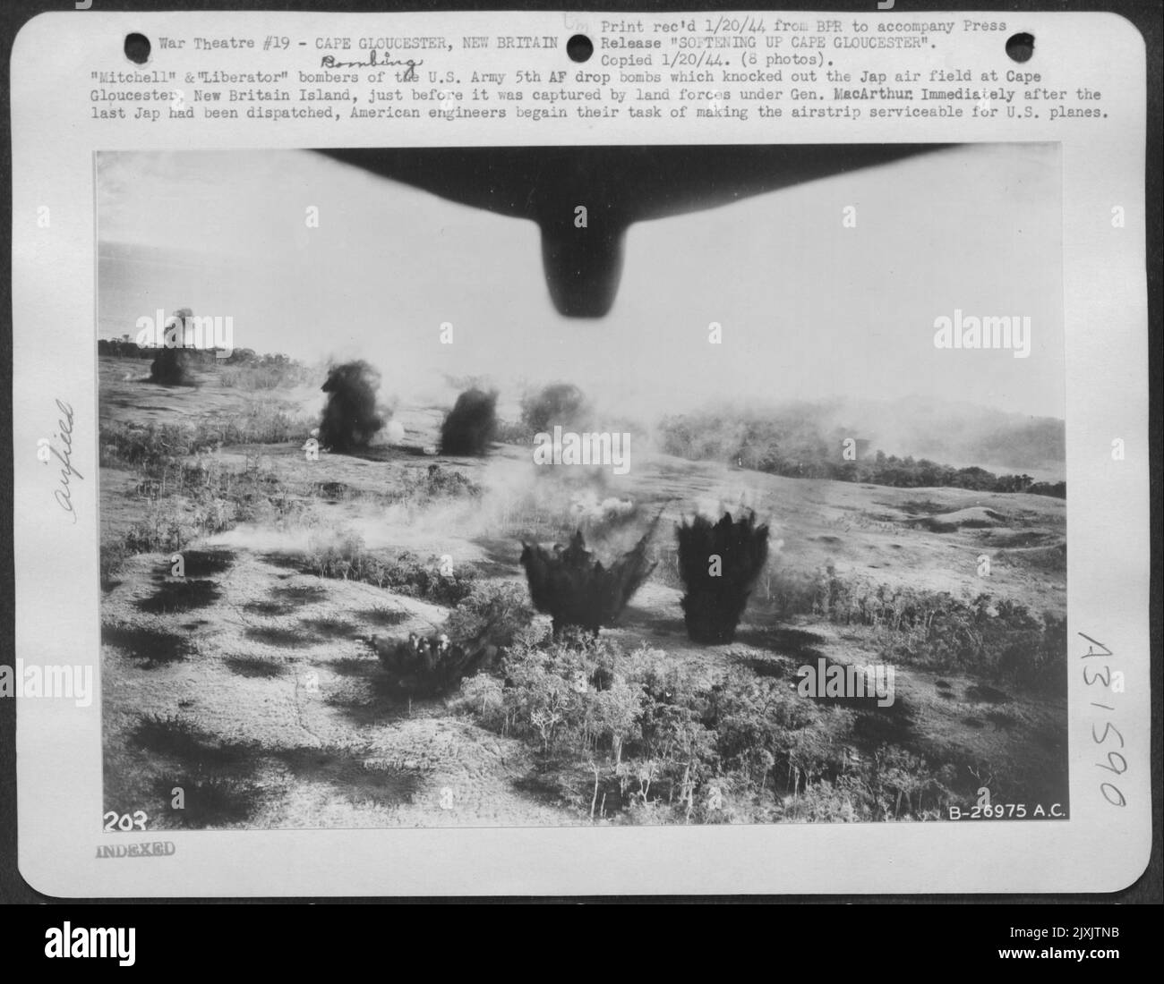 "Mitchell" & "Liberator" bombers of the U.S. Army 5th AF drop bombs ...