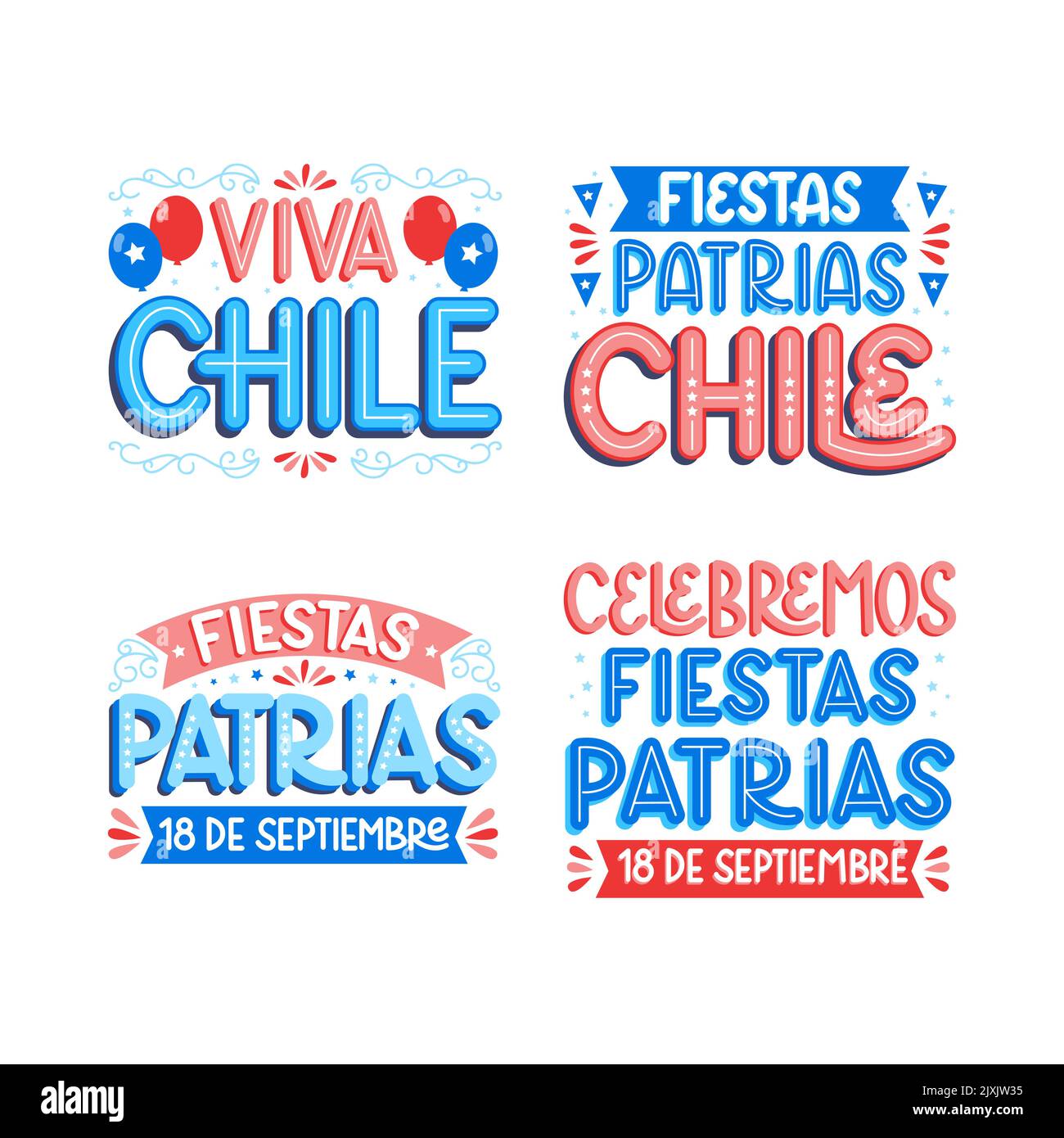 Colorful lettering chilean fiestas patrias set Vector illustration ...