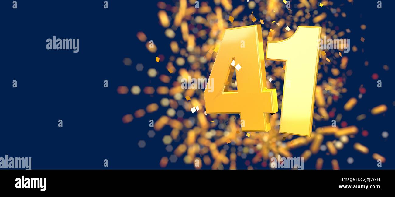 Gold number 41 in the foreground with gold confetti falling and ...