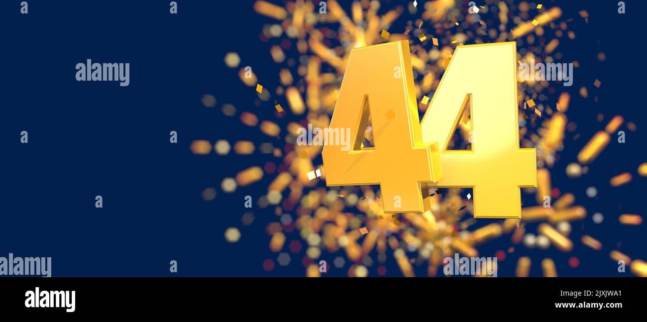 Gold number 44 in the foreground with gold confetti falling and ...