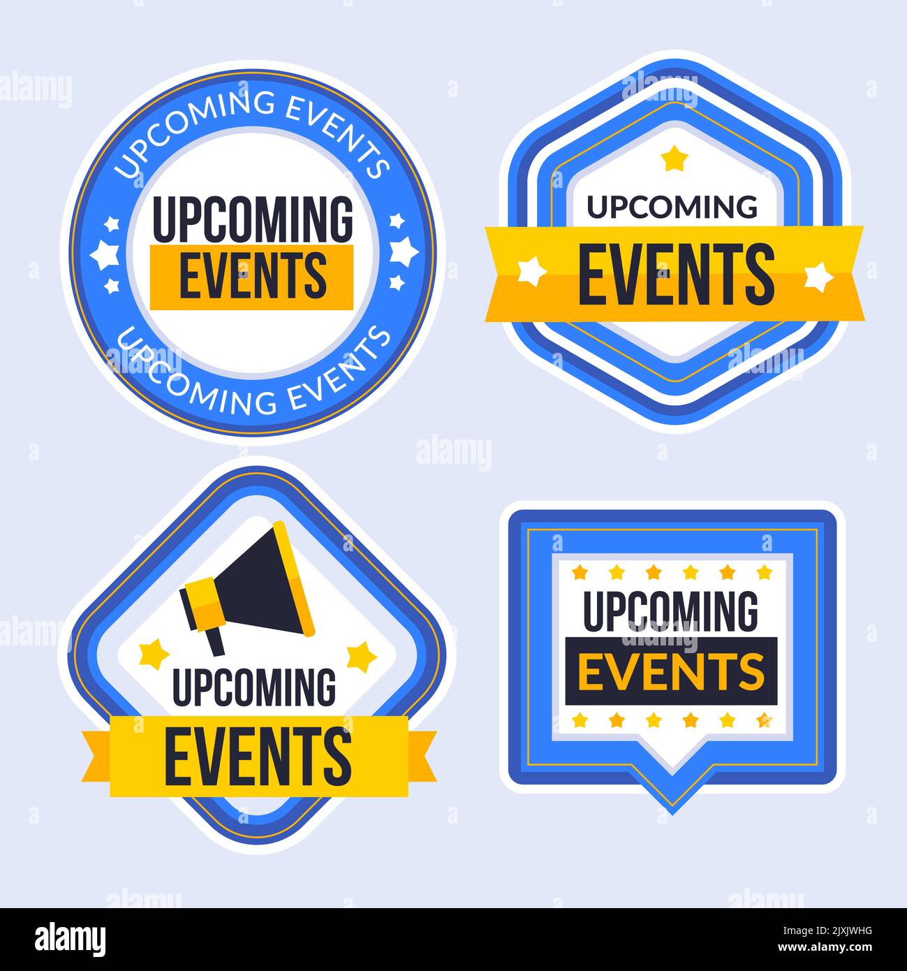 Flat design upcoming events badges Vector illustration Stock Vector ...