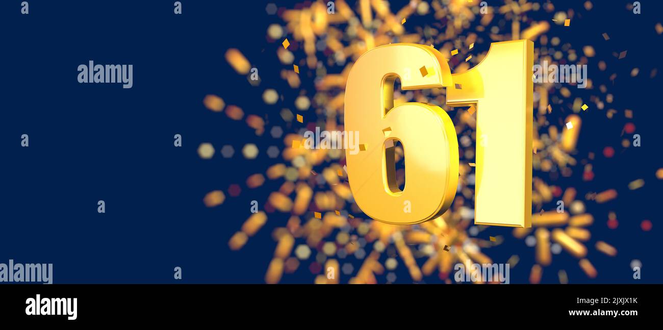 Gold number 61 in the foreground with gold confetti falling and ...